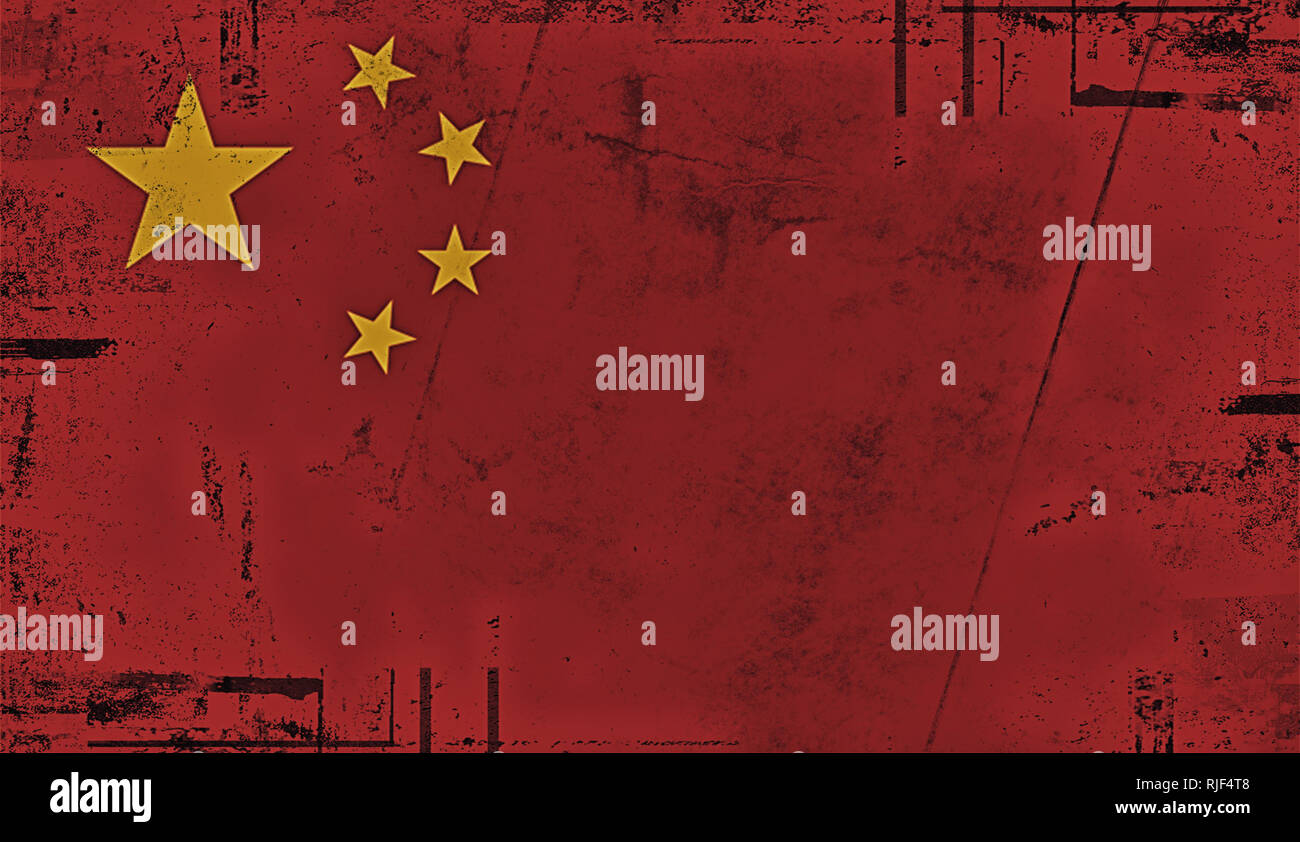 Vintage old flag of China. Art texture painted China national flag ...