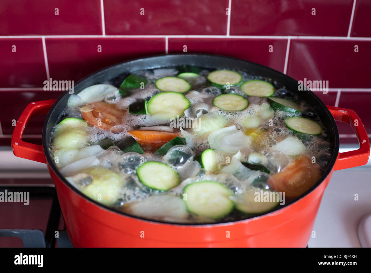 Pot cooking soup front hi-res stock photography and images - Alamy
