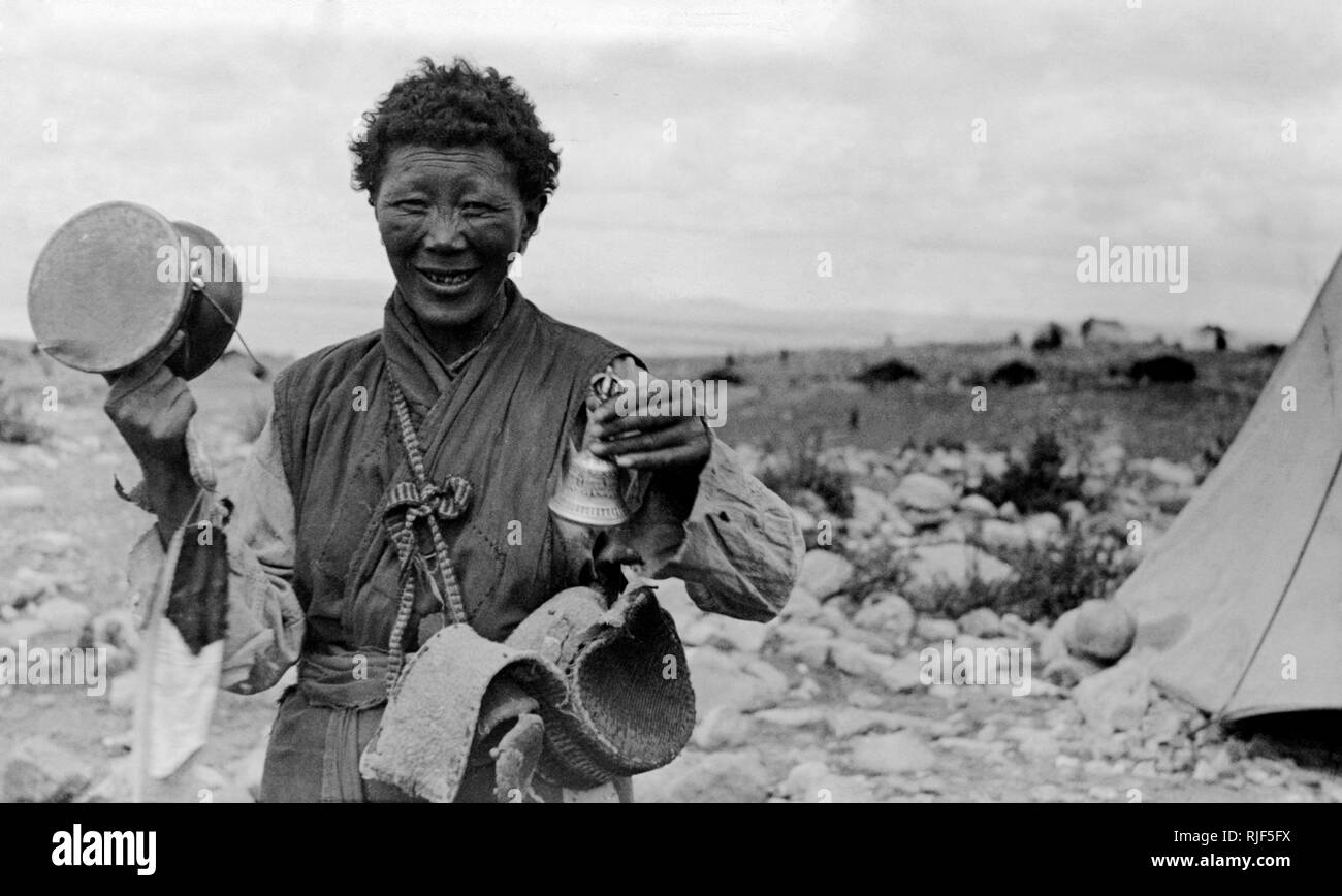 witch doctor and Tibetan beggar, Italian expedition in Tibet, 1920-30 ...