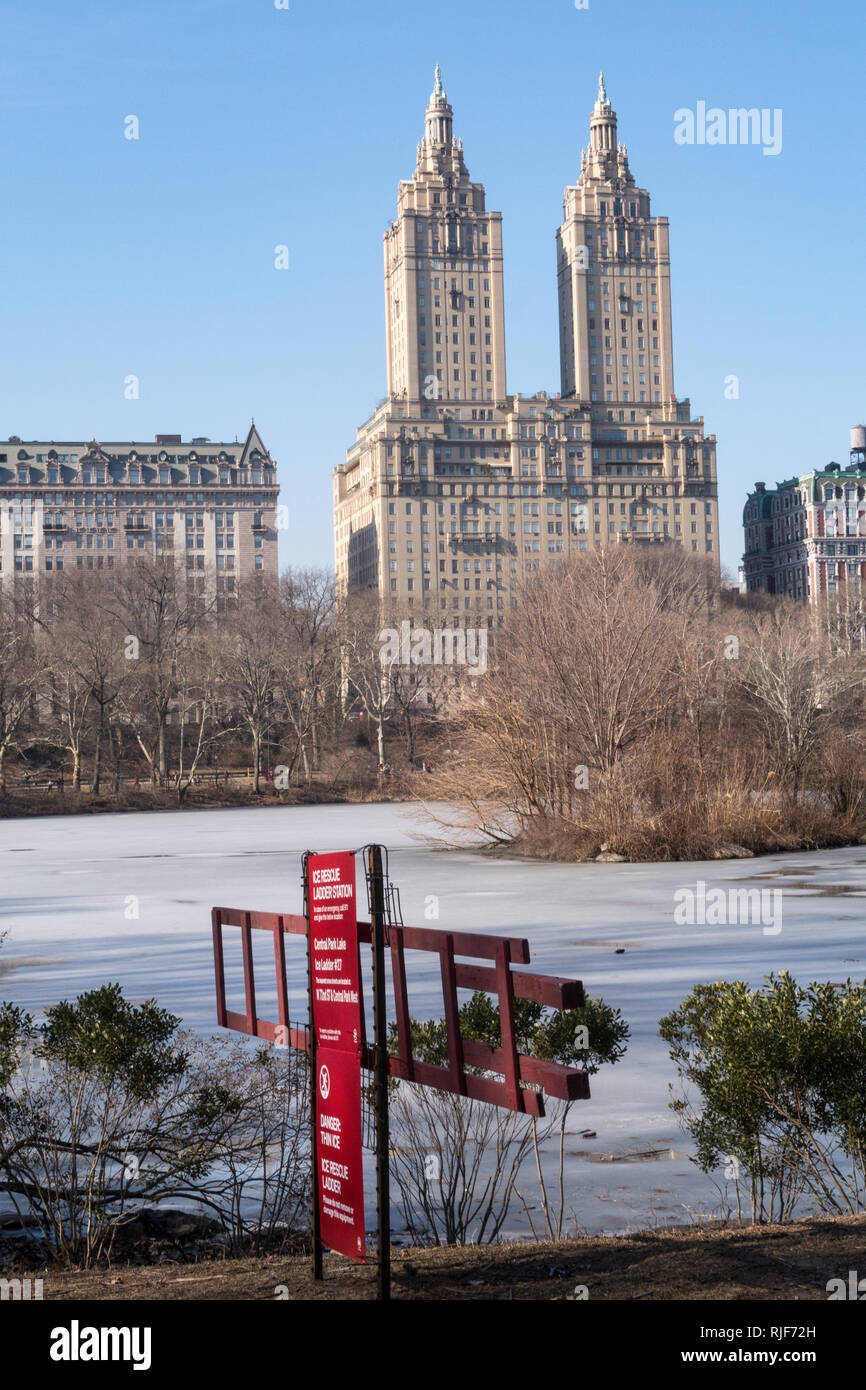 Ice Rescue Ladder Station Sign with the Frozen Lake in background ...