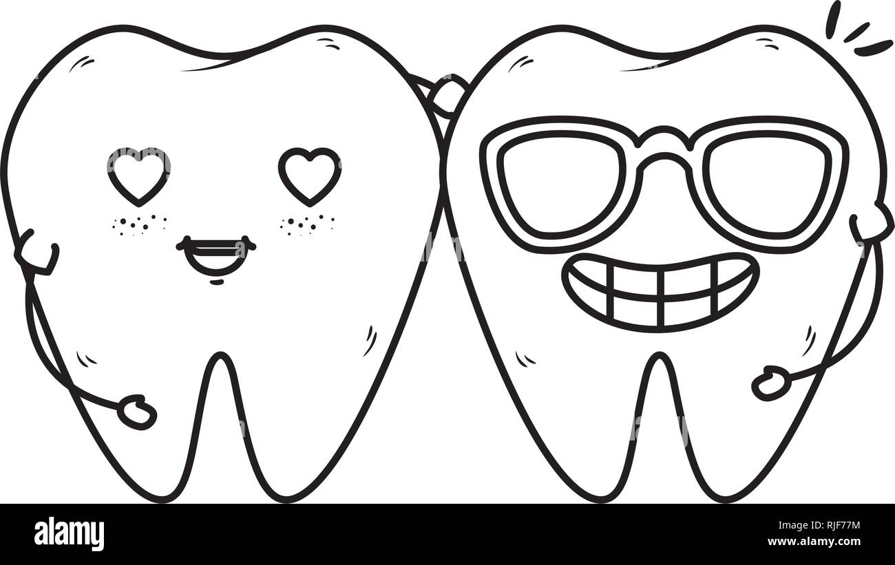 comic teeth couple with heart kawaii Stock Vector Image & Art - Alamy