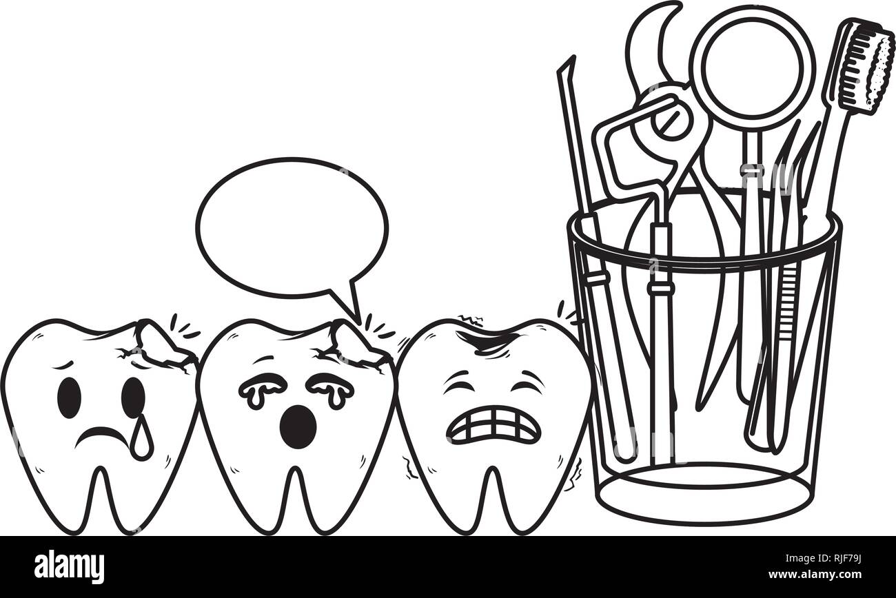 comic teeth with dentist equipment characters Stock Vector Image & Art ...