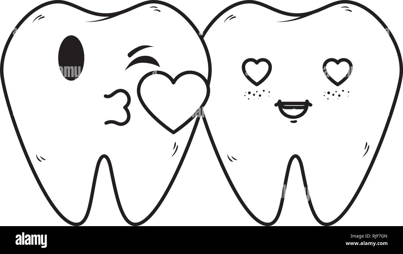 comic teeth couple with heart kawaii Stock Vector Image & Art - Alamy