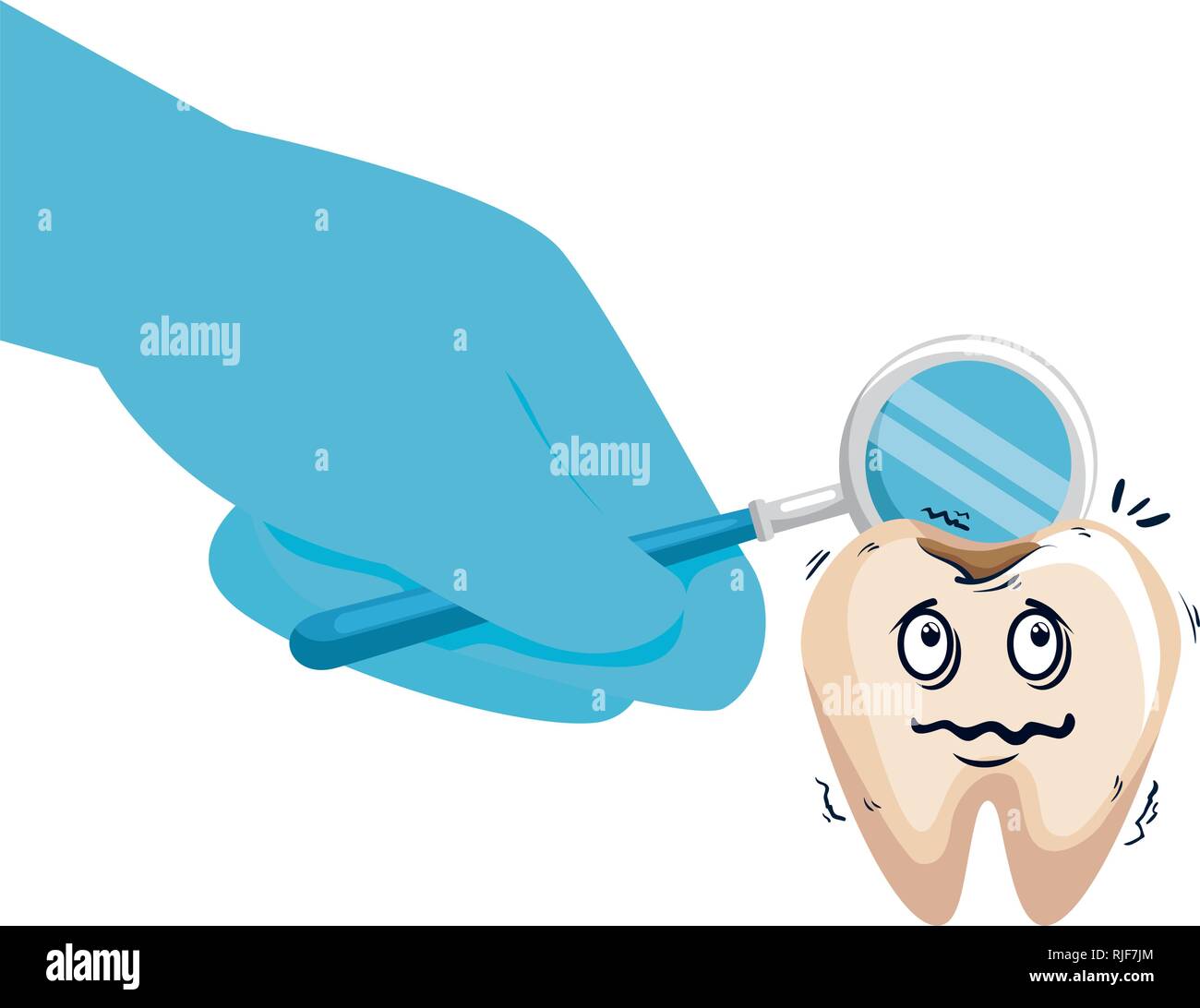 comic teeth with dentist hand using mirror Stock Vector Image & Art - Alamy
