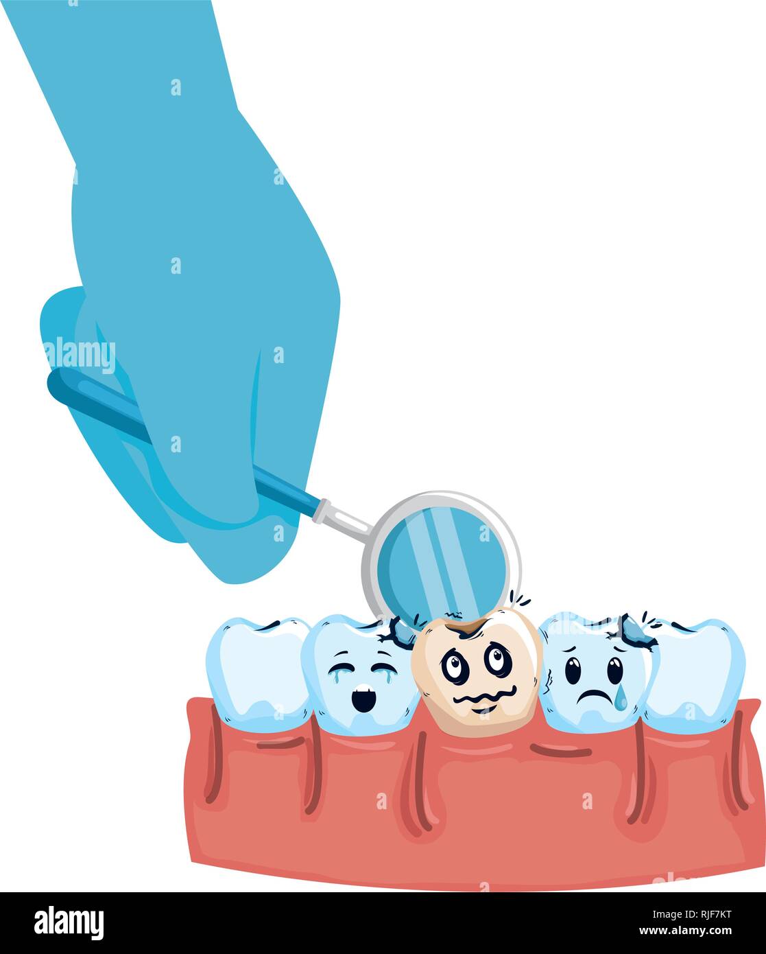 comic teeth with dentist hand using mirror Stock Vector Image & Art - Alamy