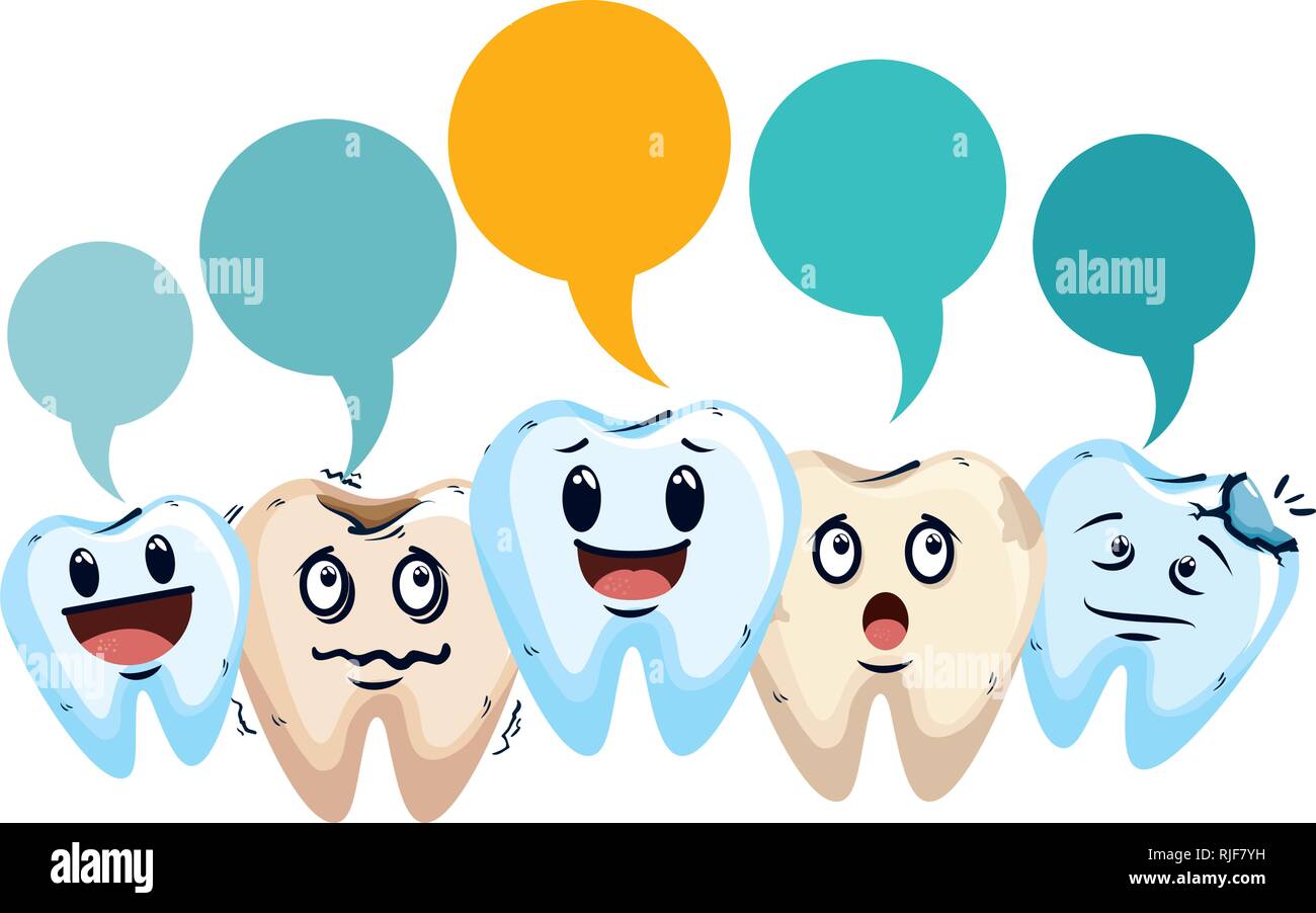 comic teeth with speech bubbles kawaii characters Stock Vector Image ...