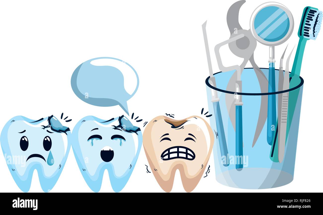 comic teeth with dentist equipment characters Stock Vector Image & Art ...