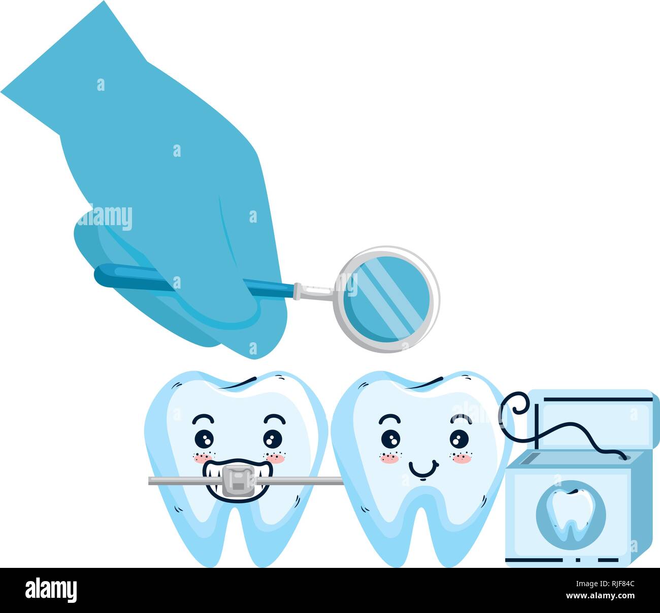 comic teeth with dentist hand using mirror Stock Vector Image & Art - Alamy