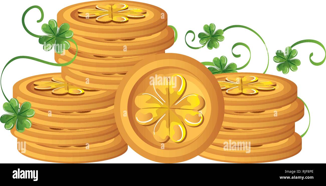 coins pile with clovers leafs Stock Vector Image & Art - Alamy