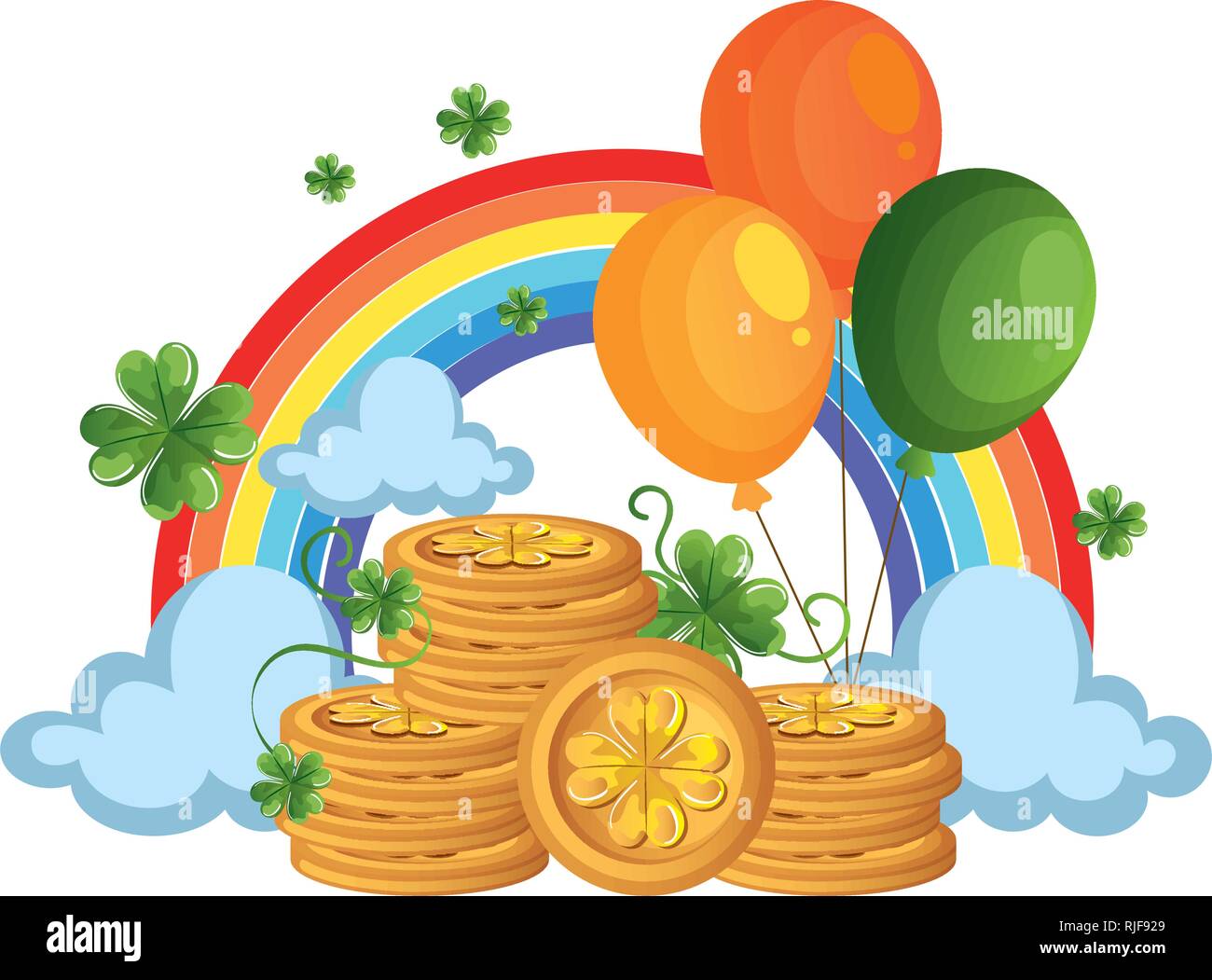 coins pile with balloons helium and rainbow Stock Vector Image & Art ...