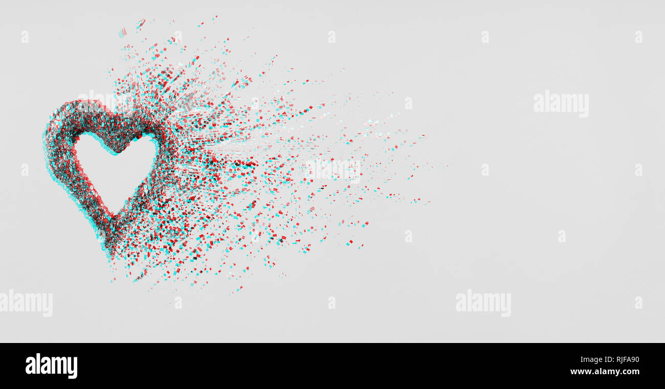 Glitter heart dissolving into pieces on pink background. Valentines day ...