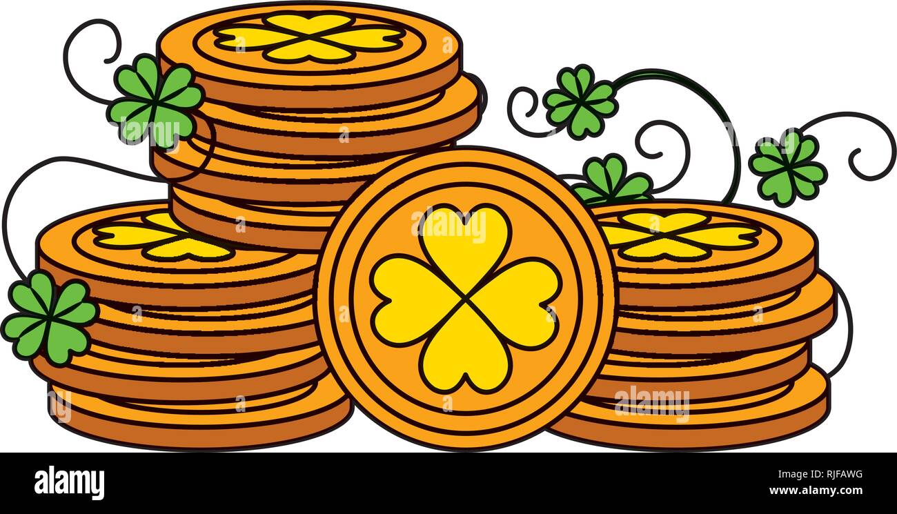 coins pile with clovers leafs Stock Vector Image & Art - Alamy