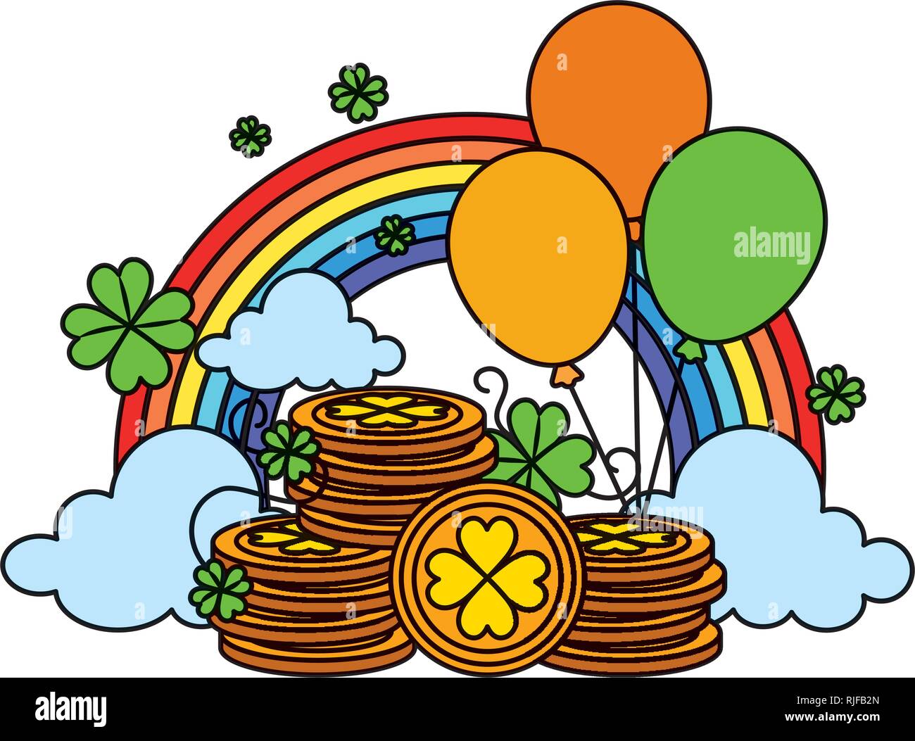 coins pile with balloons helium and rainbow Stock Vector Image & Art ...