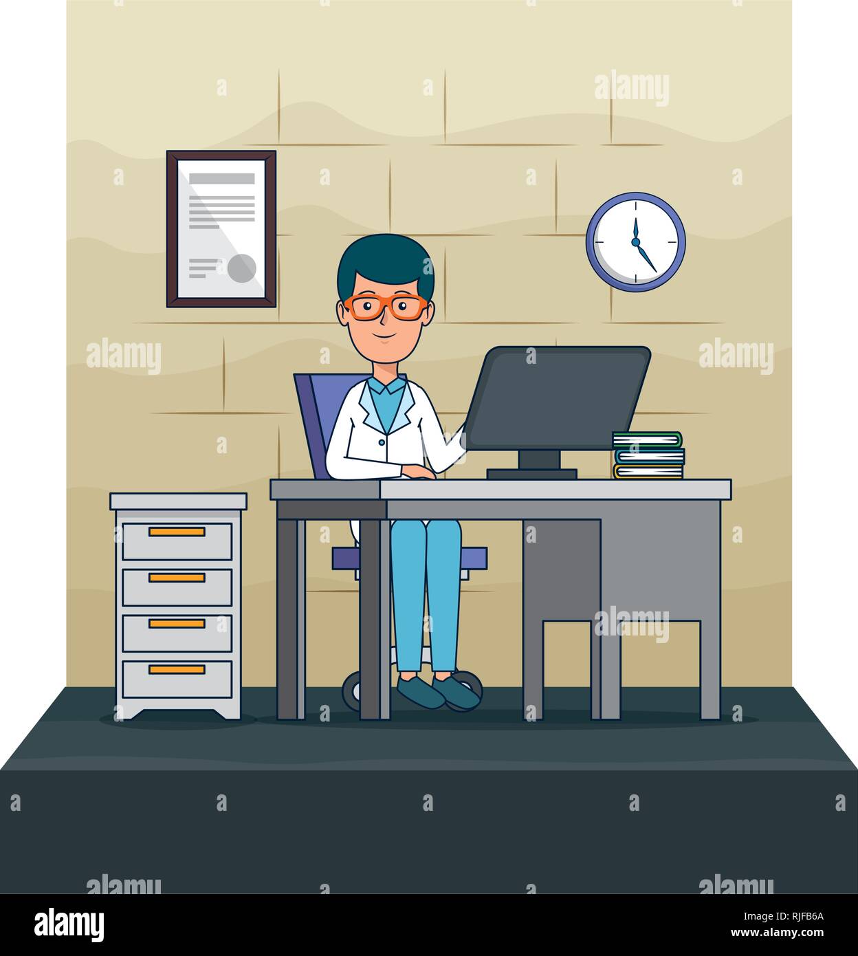 Cartoon Doctor Computer Desk Stock Photos & Cartoon Doctor Computer ...