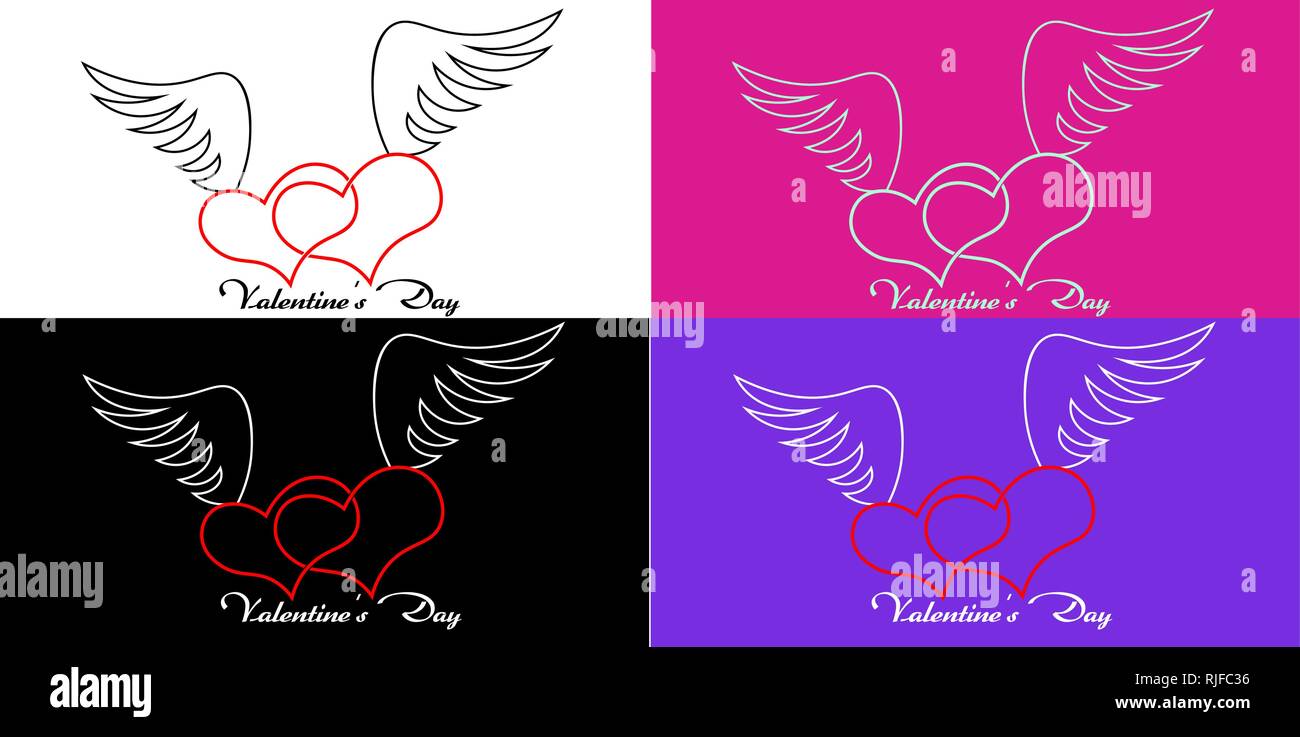 Red hearts white wings Stock Vector Images - Alamy