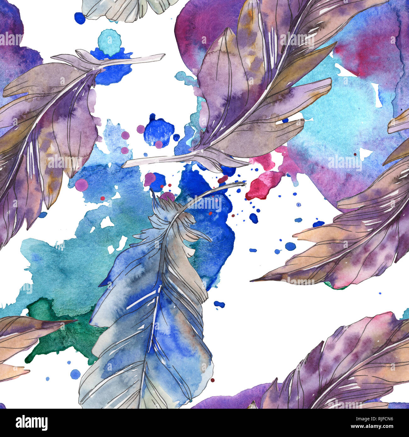 Bird feather from wing isolated. Watercolor background illustration set ...