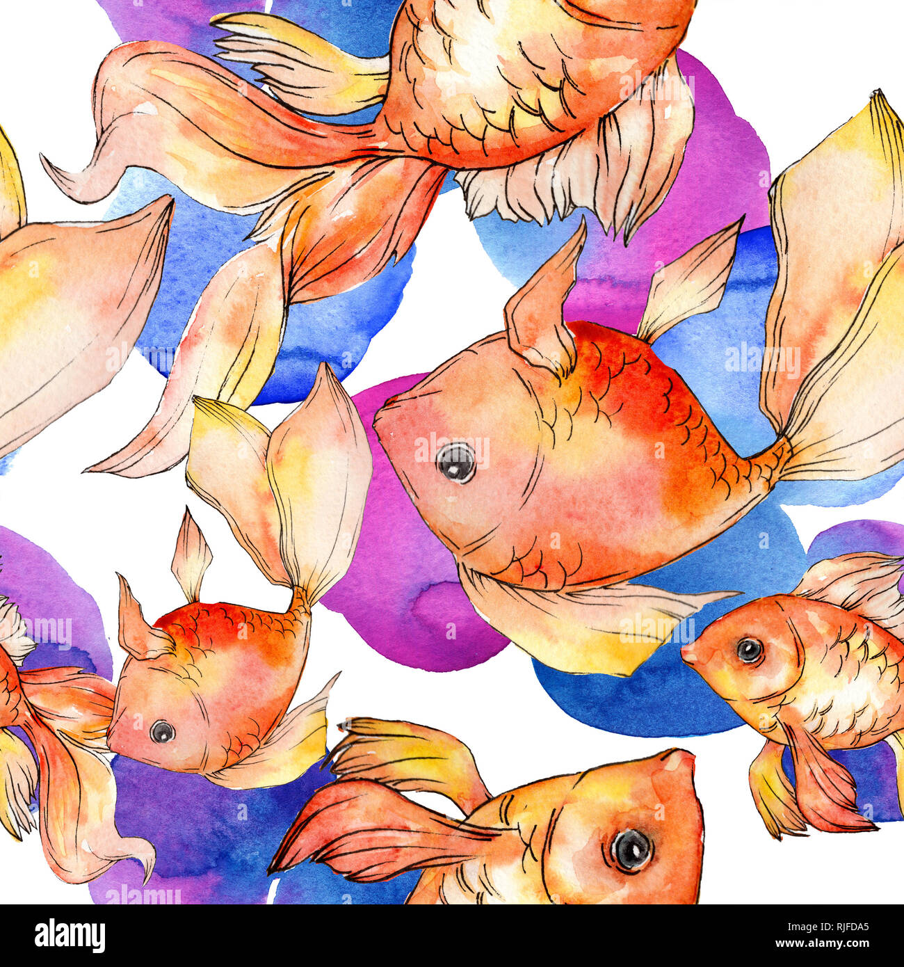 Watercolor aquatic underwater colorful tropical fish background ...