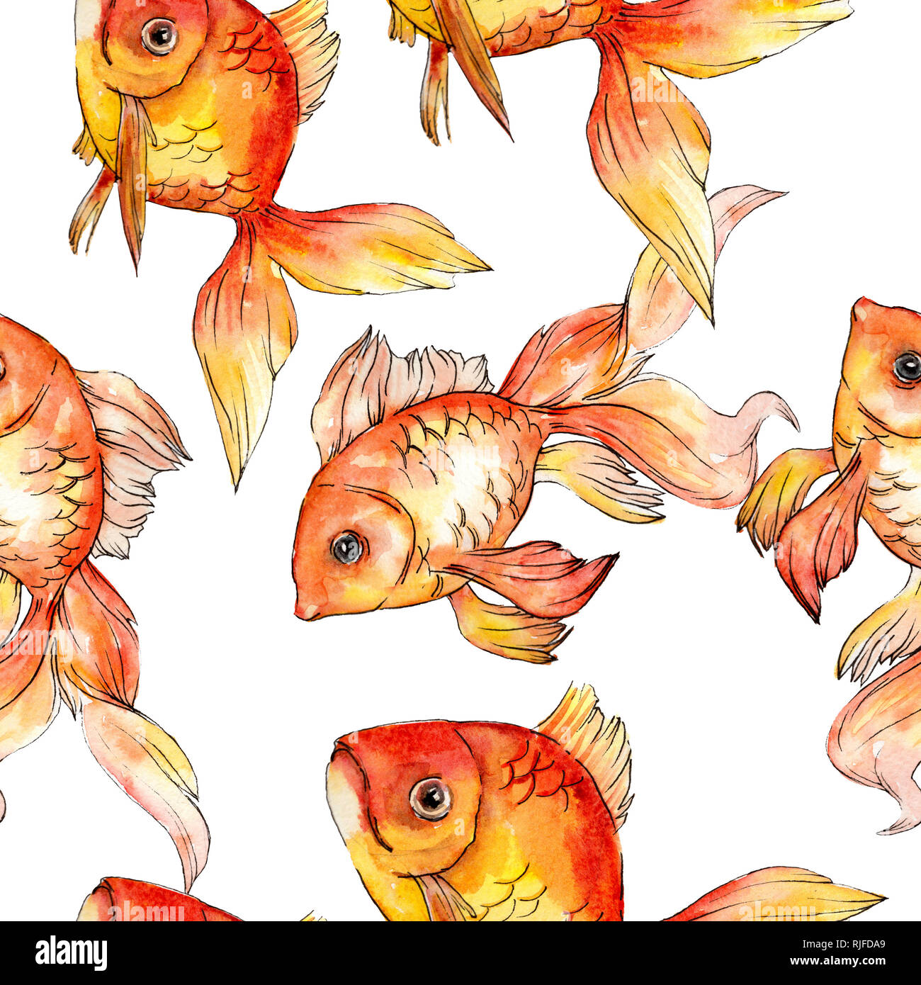 Watercolor aquatic underwater colorful tropical fish background ...
