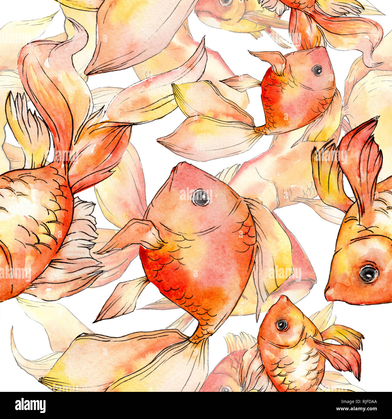 Watercolor aquatic underwater colorful tropical fish background ...