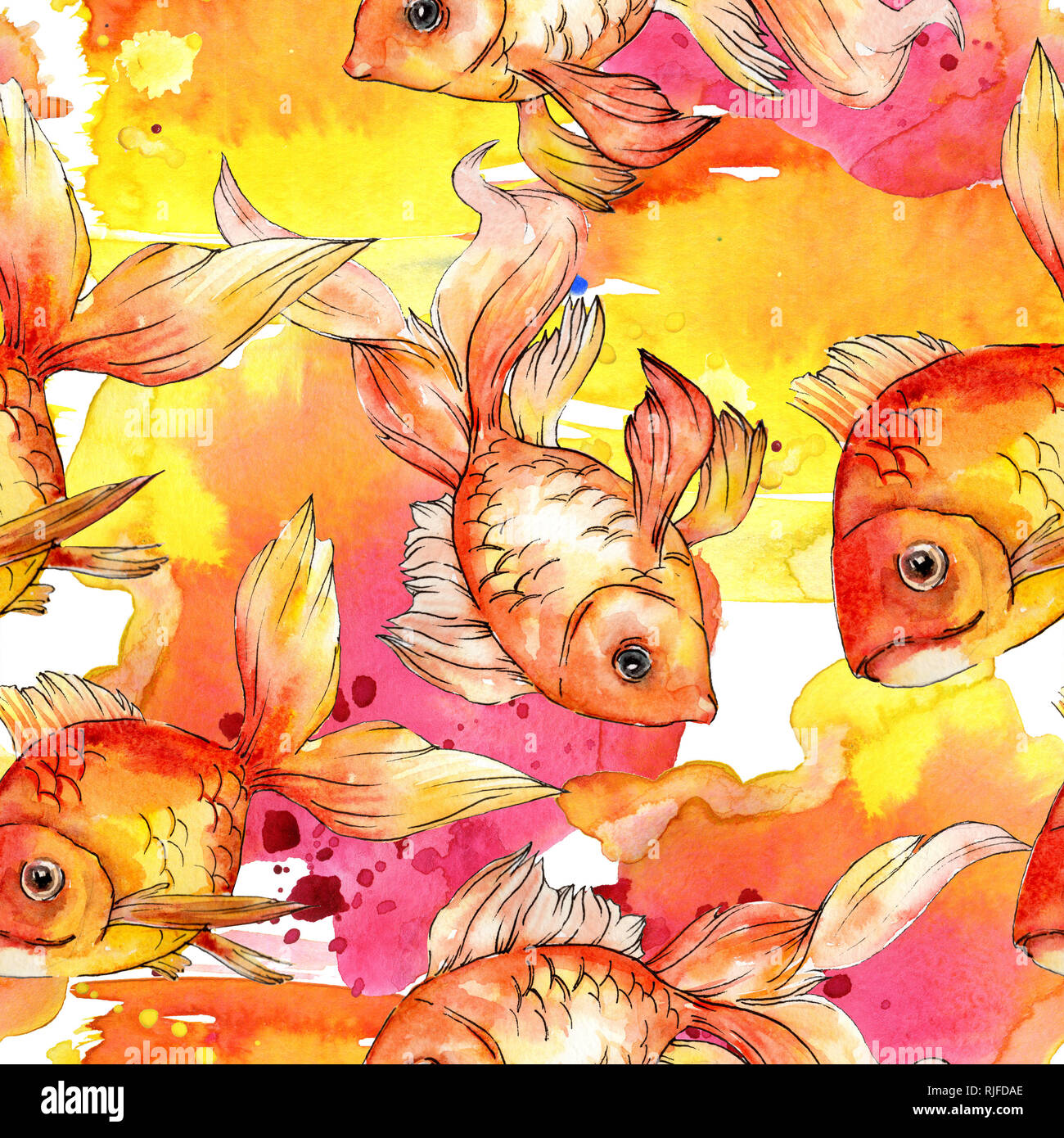 Watercolor aquatic underwater colorful tropical fish background ...