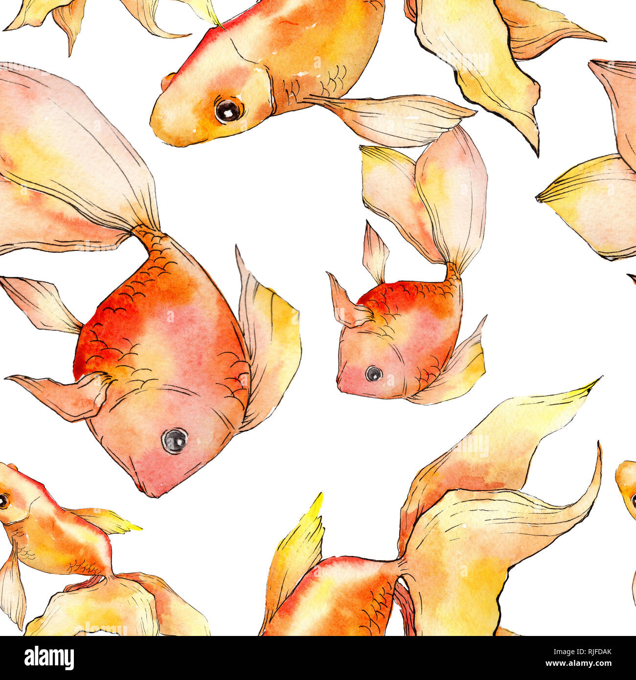 Watercolor aquatic underwater colorful tropical fish background ...