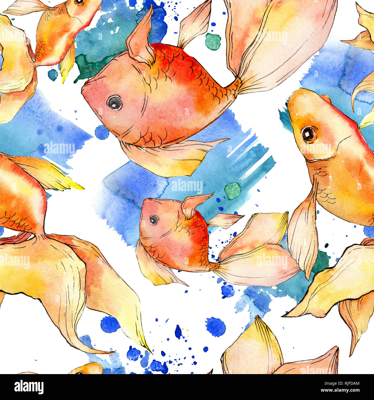 Watercolor aquatic underwater colorful tropical fish background ...