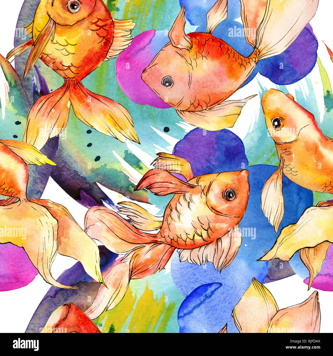 Watercolor aquatic underwater colorful tropical fish background ...