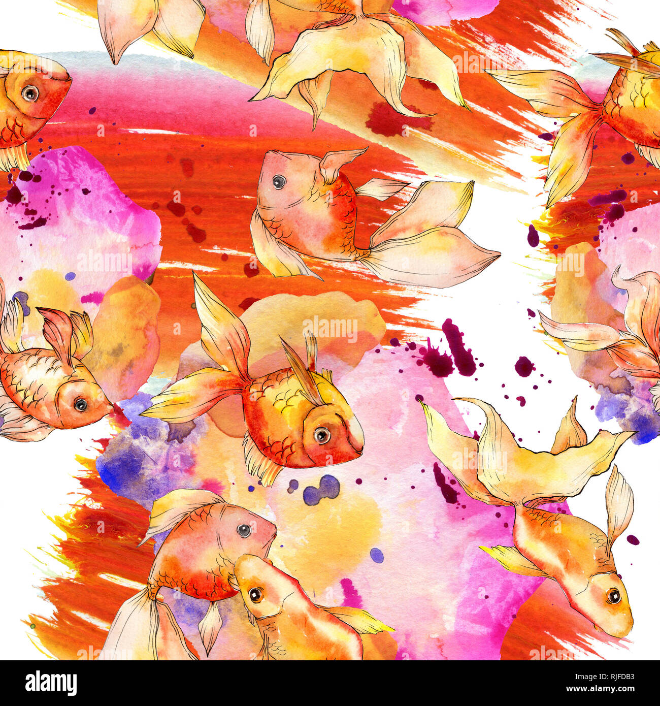 Watercolor aquatic underwater colorful tropical fish background ...