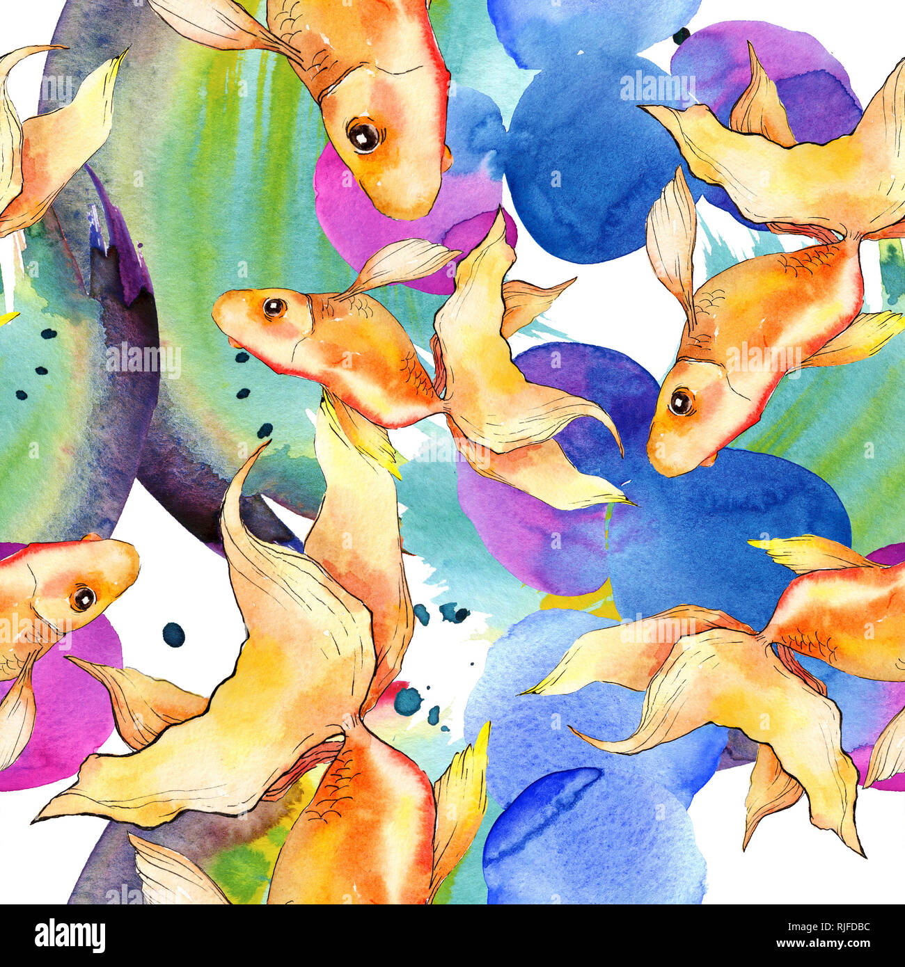 Watercolor aquatic underwater colorful tropical fish background ...
