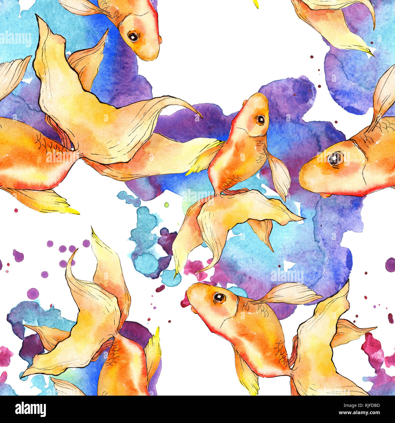 Watercolor aquatic underwater colorful tropical fish background ...
