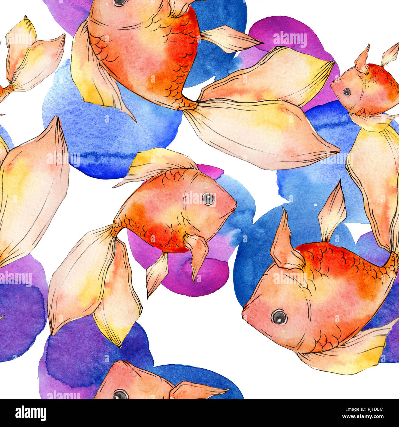 Watercolor aquatic underwater colorful tropical fish background ...