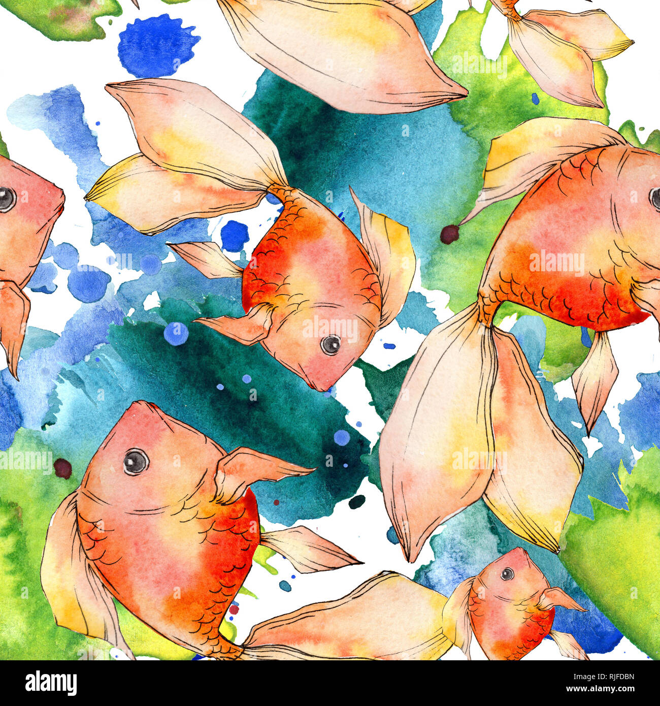 Watercolor aquatic underwater colorful tropical fish background ...
