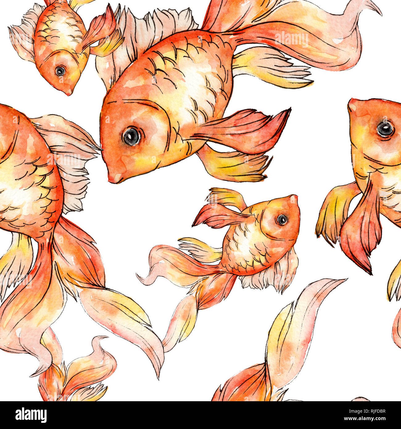 Watercolor aquatic underwater colorful tropical fish background ...