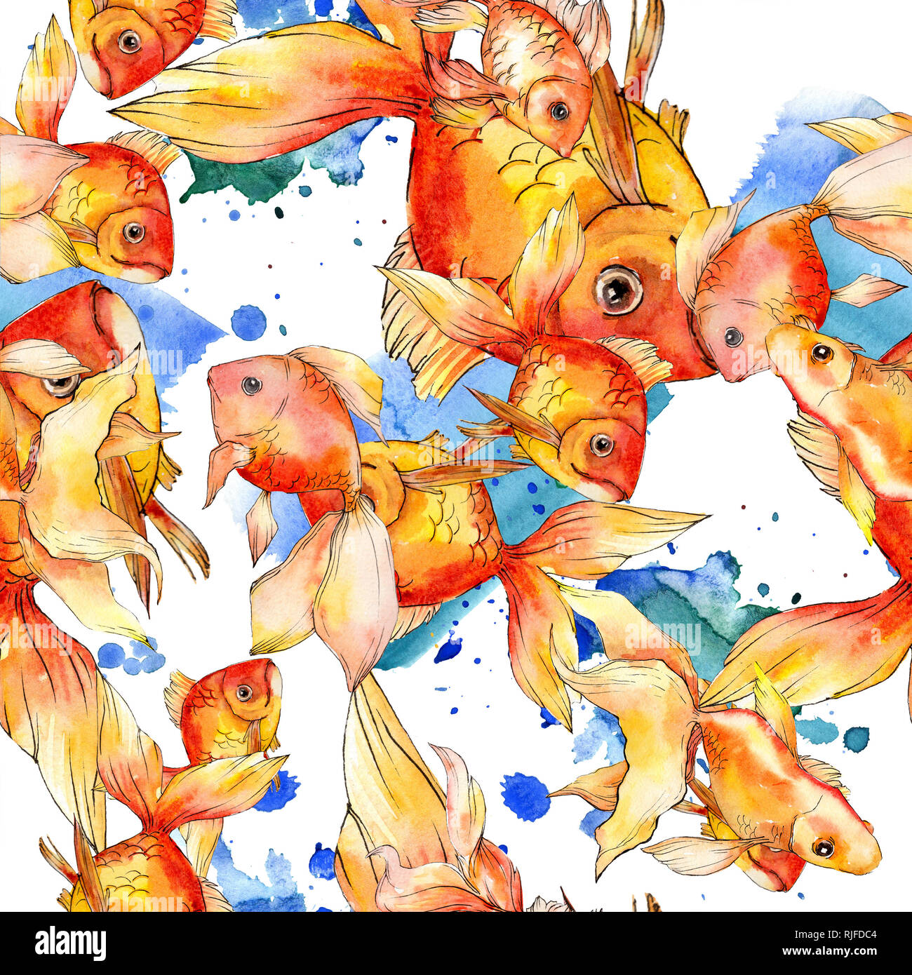 Watercolor aquatic underwater colorful tropical fish background ...