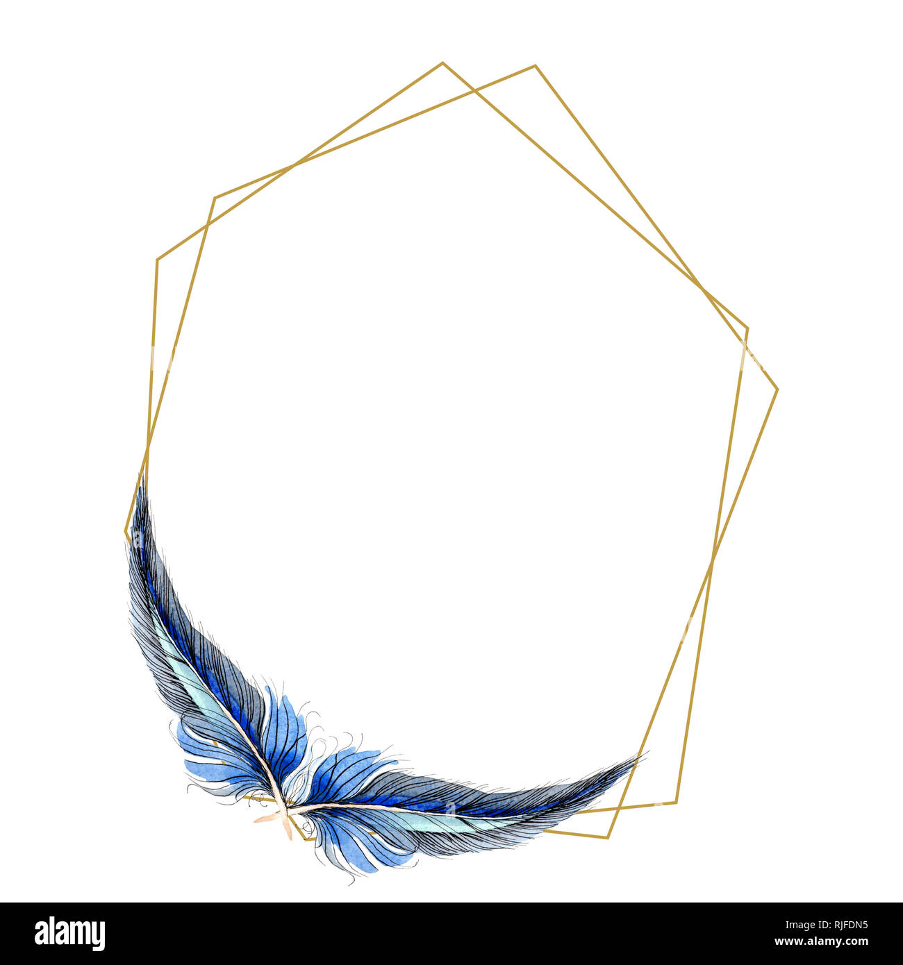 Watercolor blue and black bird feather from wing isolated. Aquarelle ...