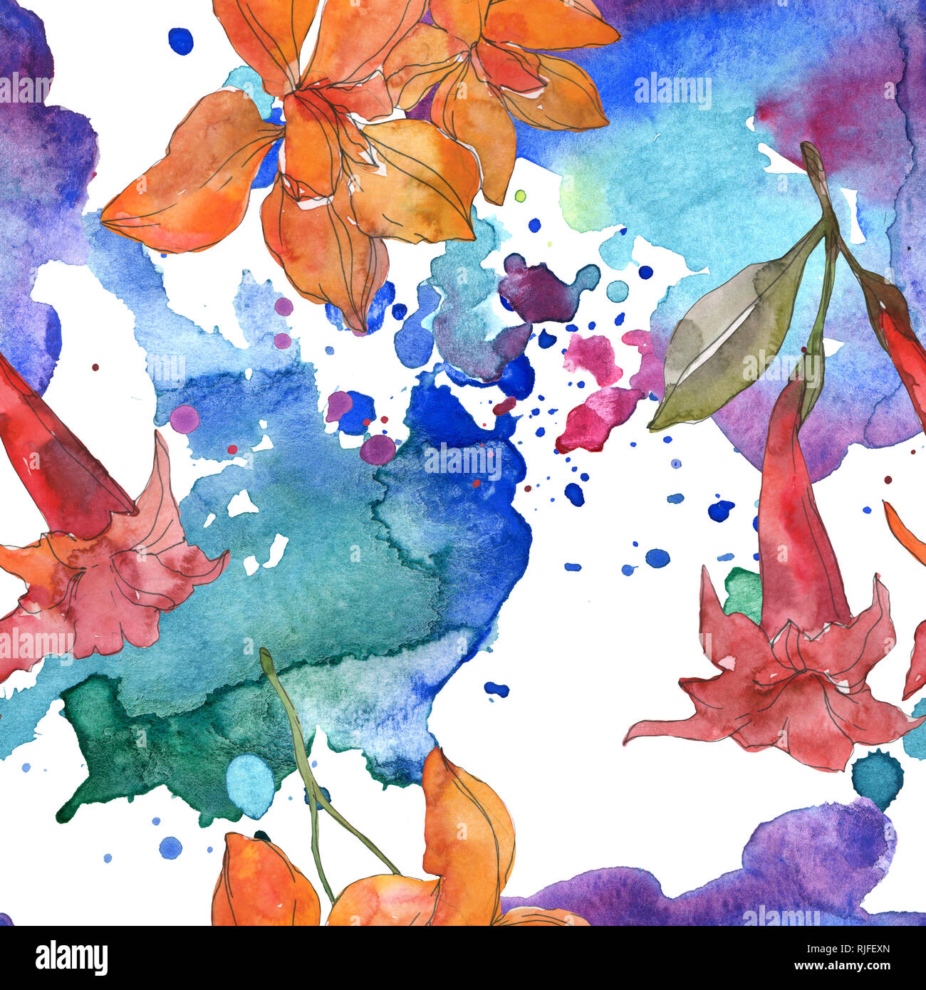 Red and yellow tropical botanical flowers. Wild spring leaf isolated ...