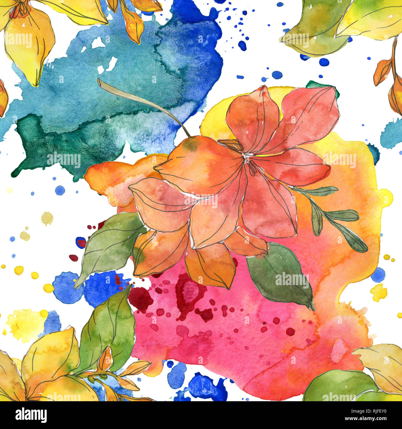 Red and yellow tropical botanical flowers. Wild spring leaf isolated ...