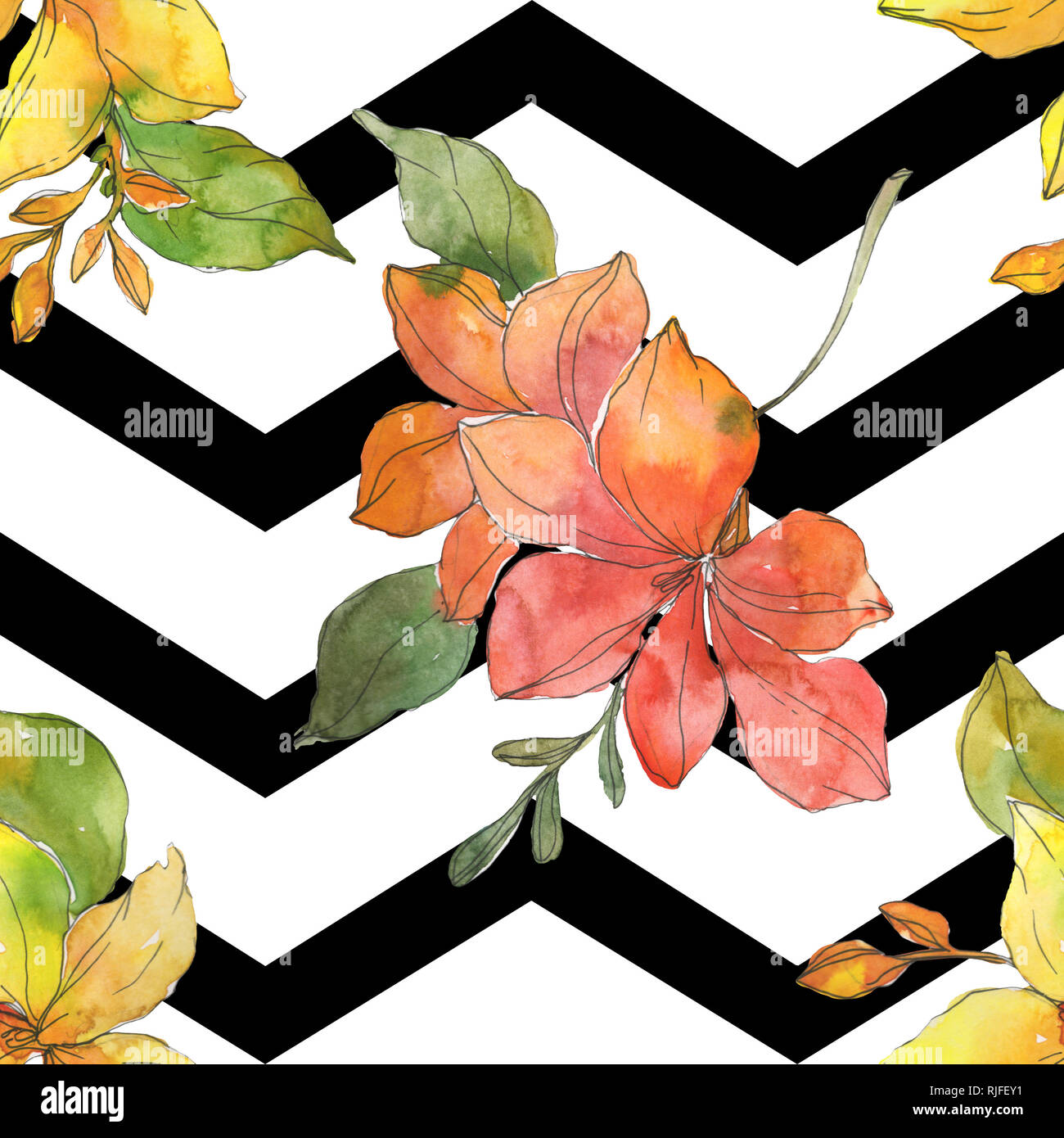 Red and yellow tropical botanical flowers. Wild spring leaf isolated ...