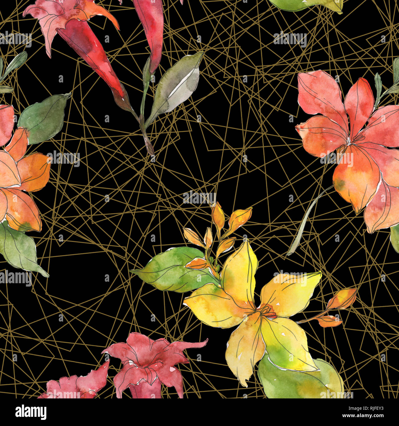 Red and yellow tropical botanical flowers. Wild spring leaf isolated ...