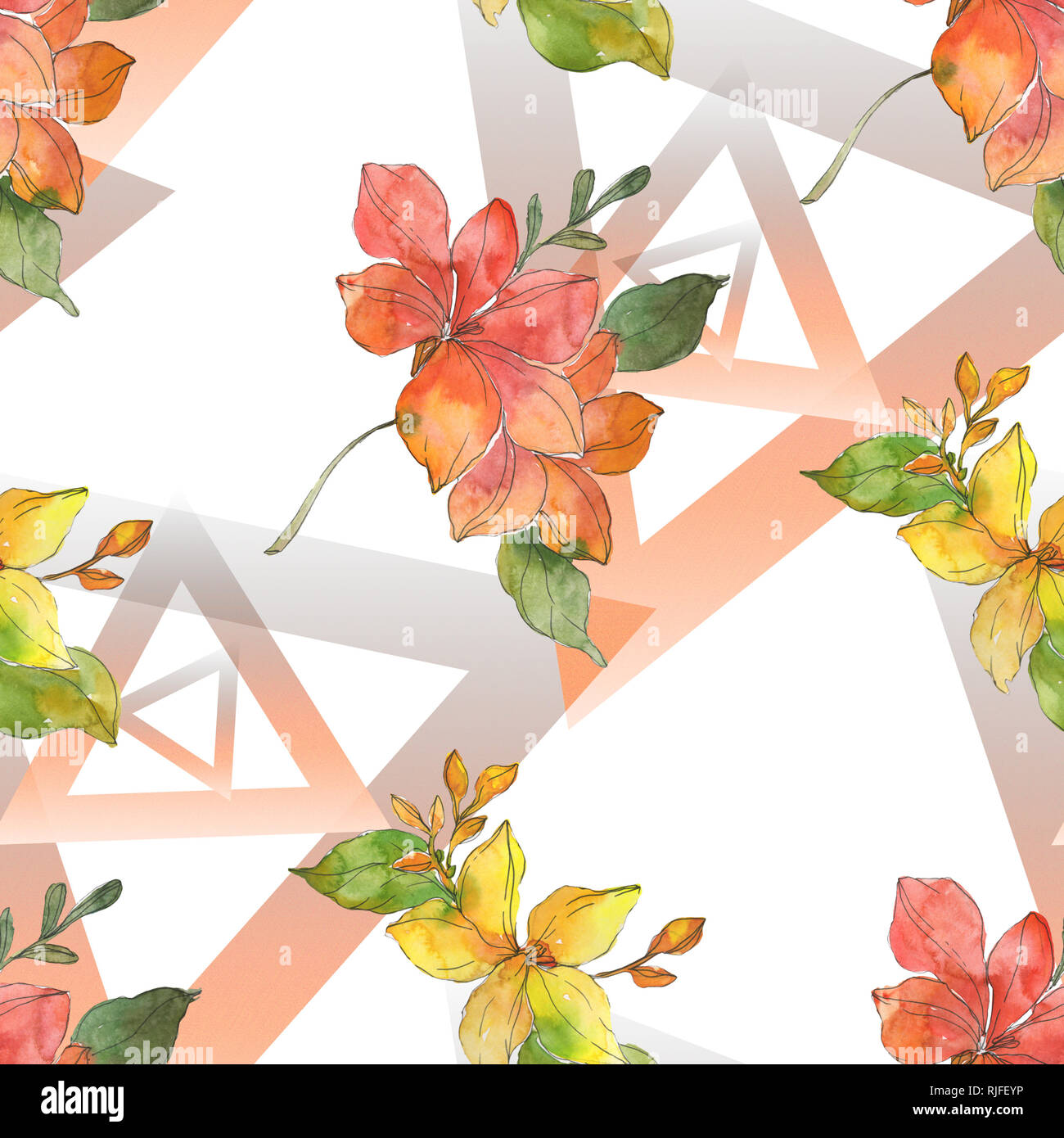 Red and yellow tropical botanical flowers. Wild spring leaf isolated ...