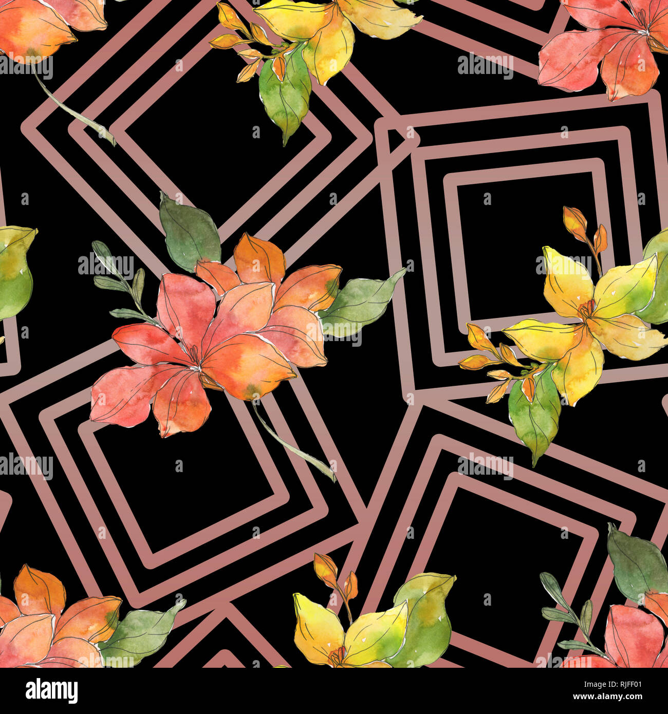 Red and yellow tropical botanical flowers. Wild spring leaf isolated ...