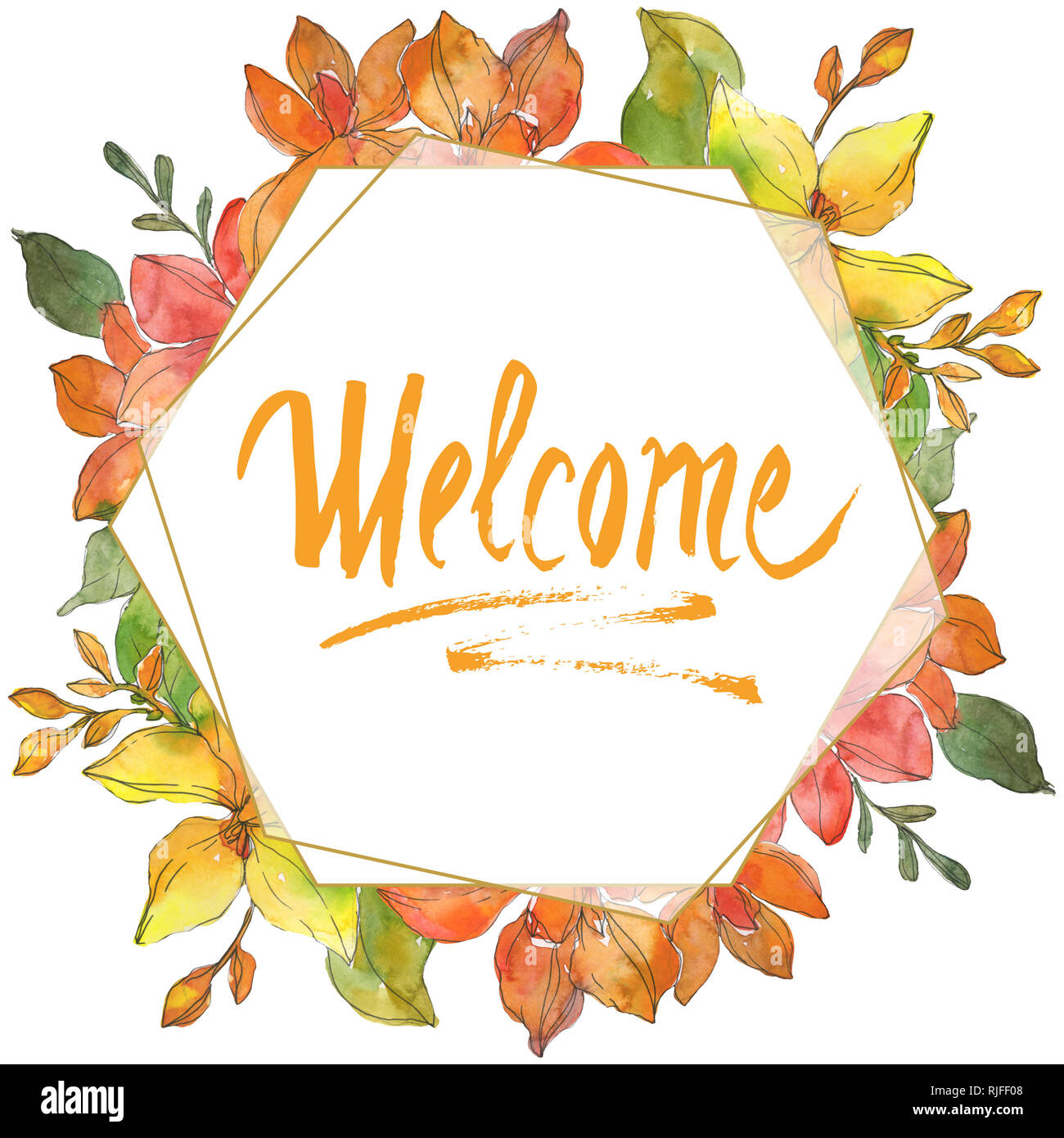 Red and yellow tropical floral botanical flowers. Wild spring leaf ...