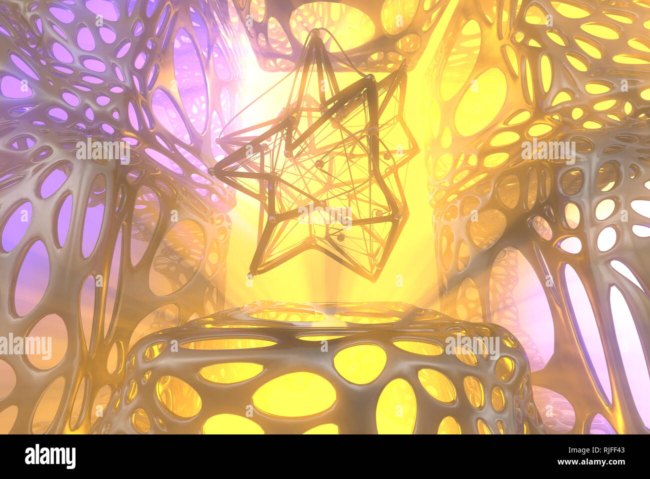 Abstract 3d rendering concept of high poly atomic sphere with chaotic ...