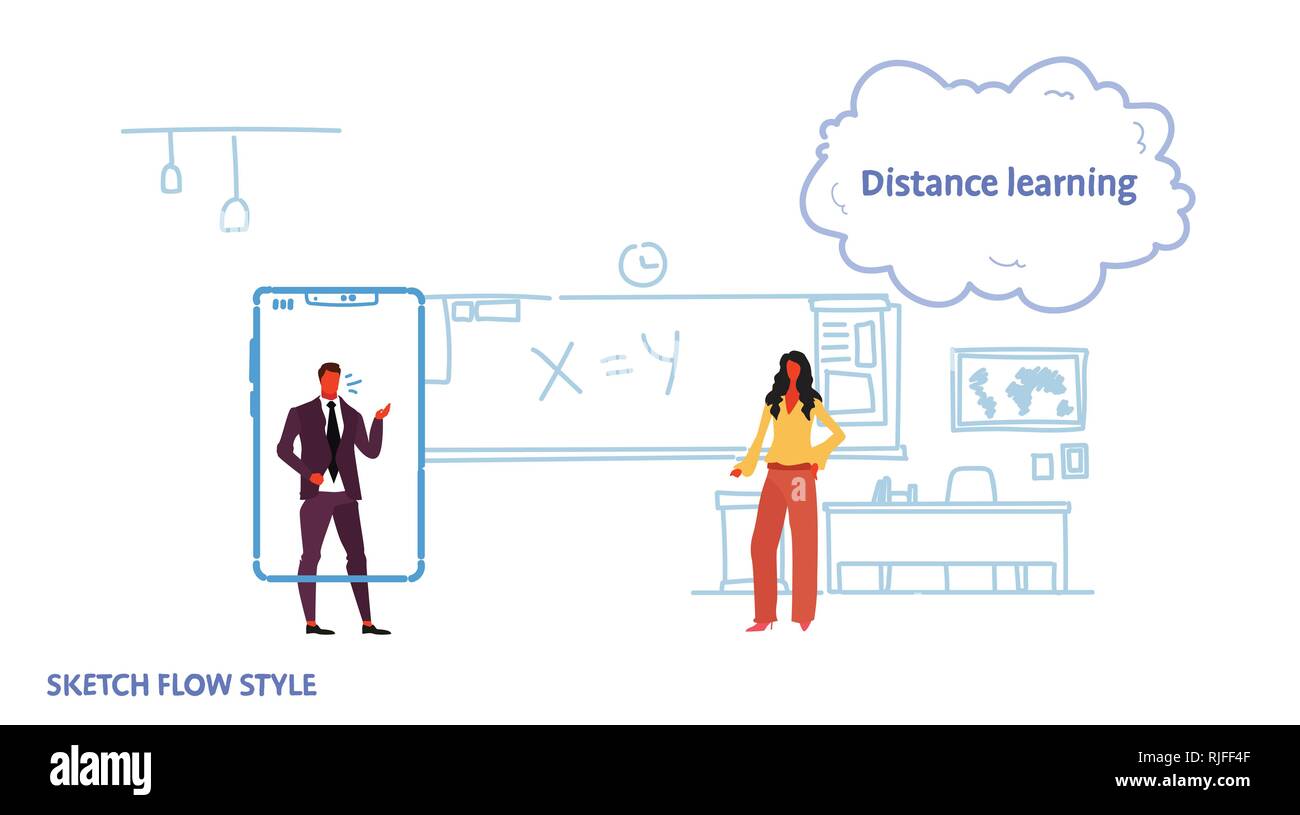 math teacher teaching business man using mobile application standing ...