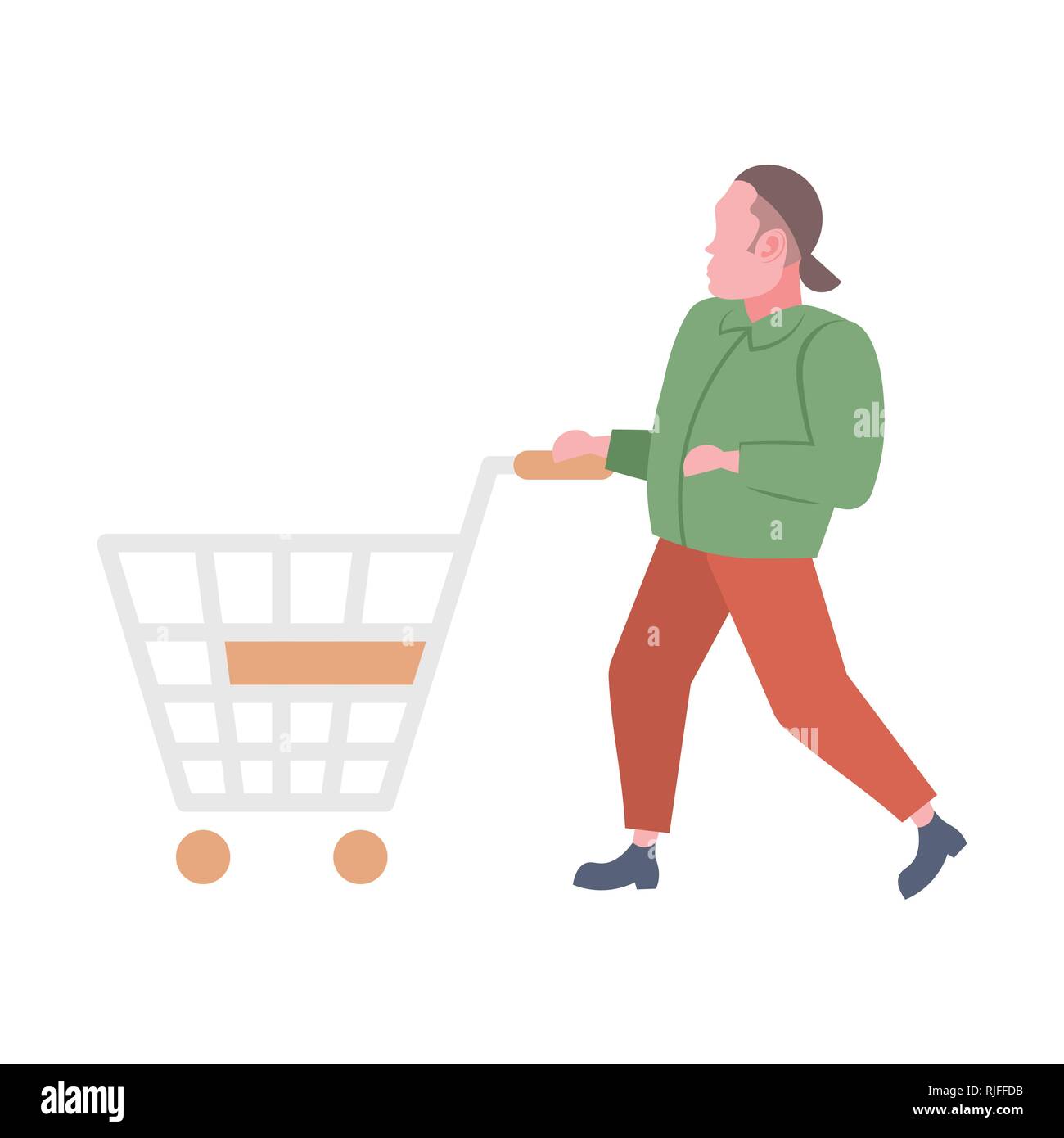 casual man pushing empty trolley cart guy customer shopping concept ...