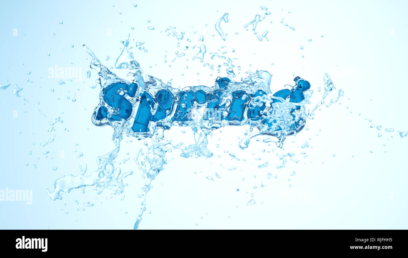 The word Spring. Material blue and transparent ice covered by crystal ...