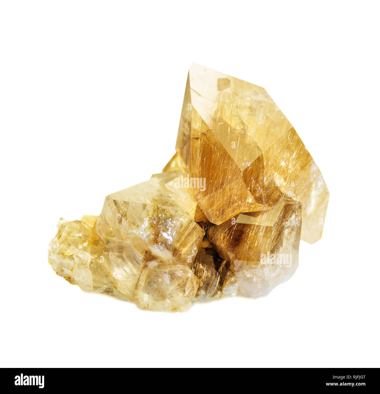 Cluster of transparent quartz crystals with golden rutile needles ...