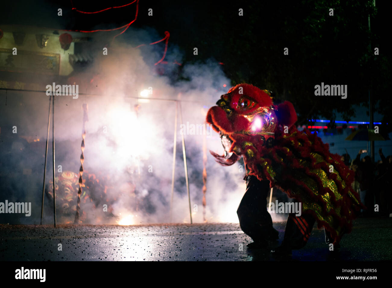 Los Angeles, California, USA. 4th February, 2019. Lion Dance in front ...