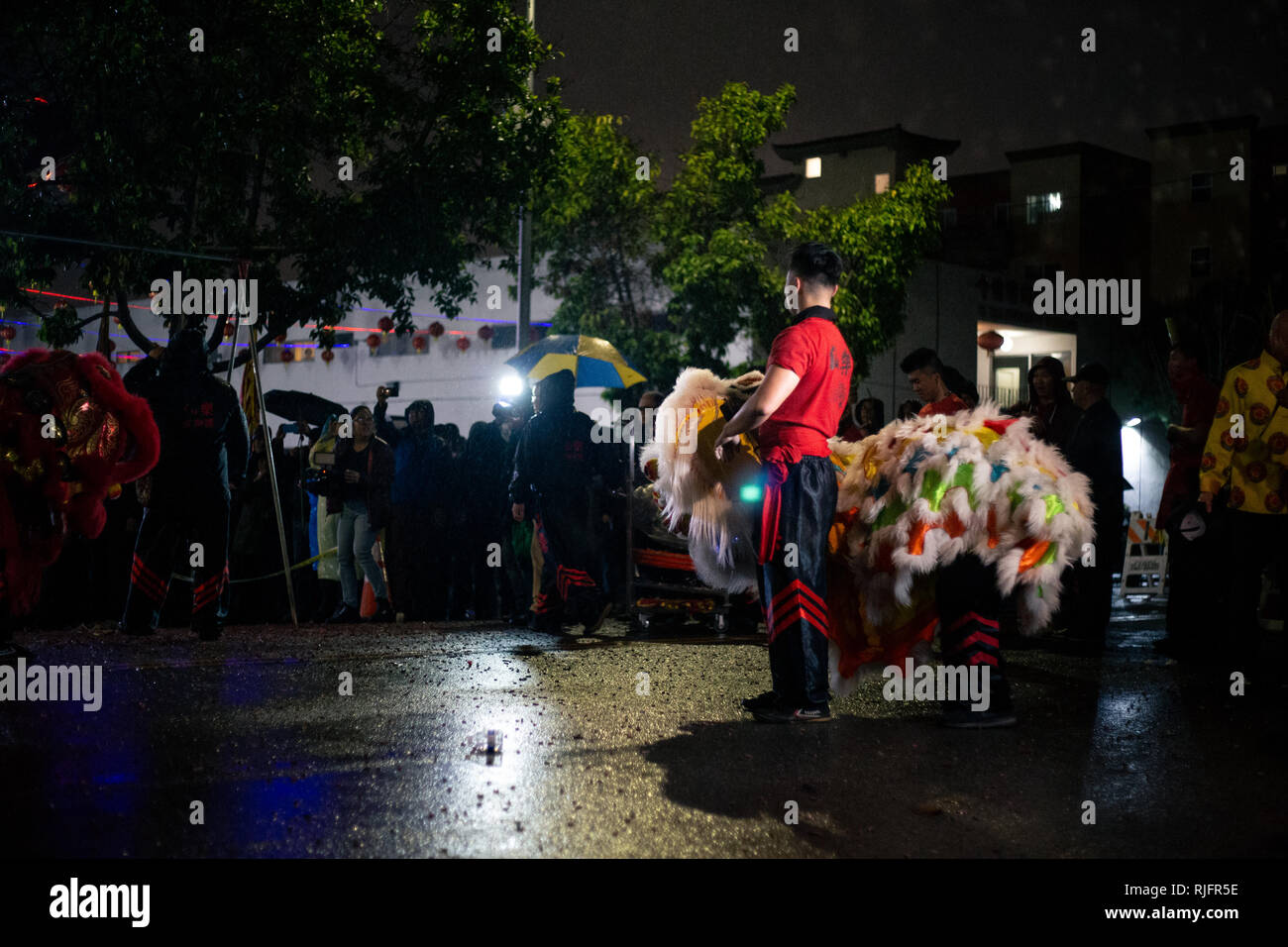 Los Angeles, California, USA. 4th February, 2019. Lion Dance in front ...