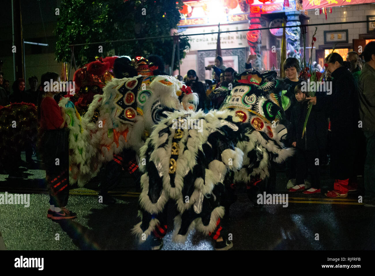 Los Angeles, California, USA. 4th February, 2019. Lion Dance in front ...